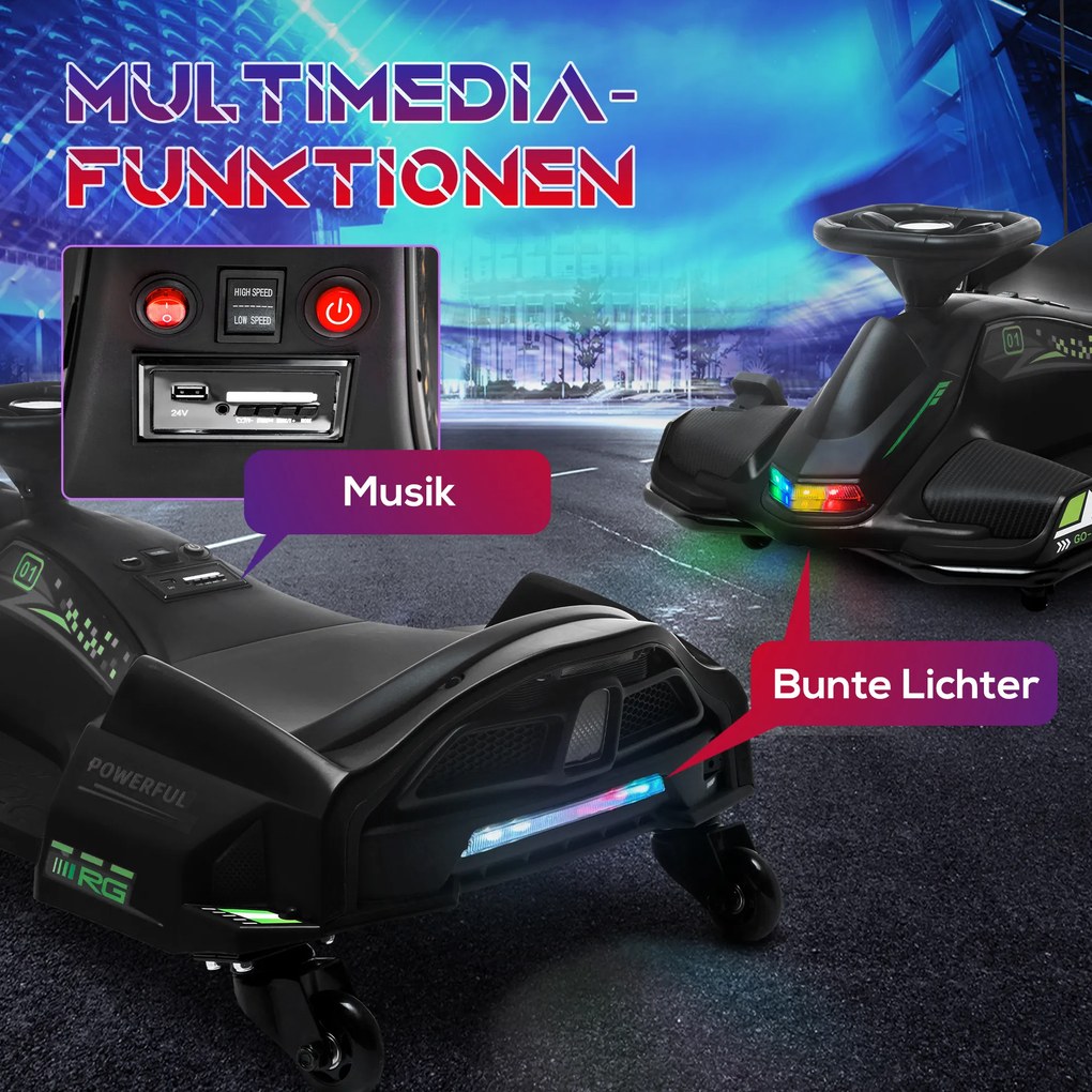 HOMCOM Dětský elektrický go-kart 12V 3-8 km/h Drift Kart s režimem driftu, pomalým startem, go-kartem s osvětlením a hudbou, bezpečnostním pásem pro …