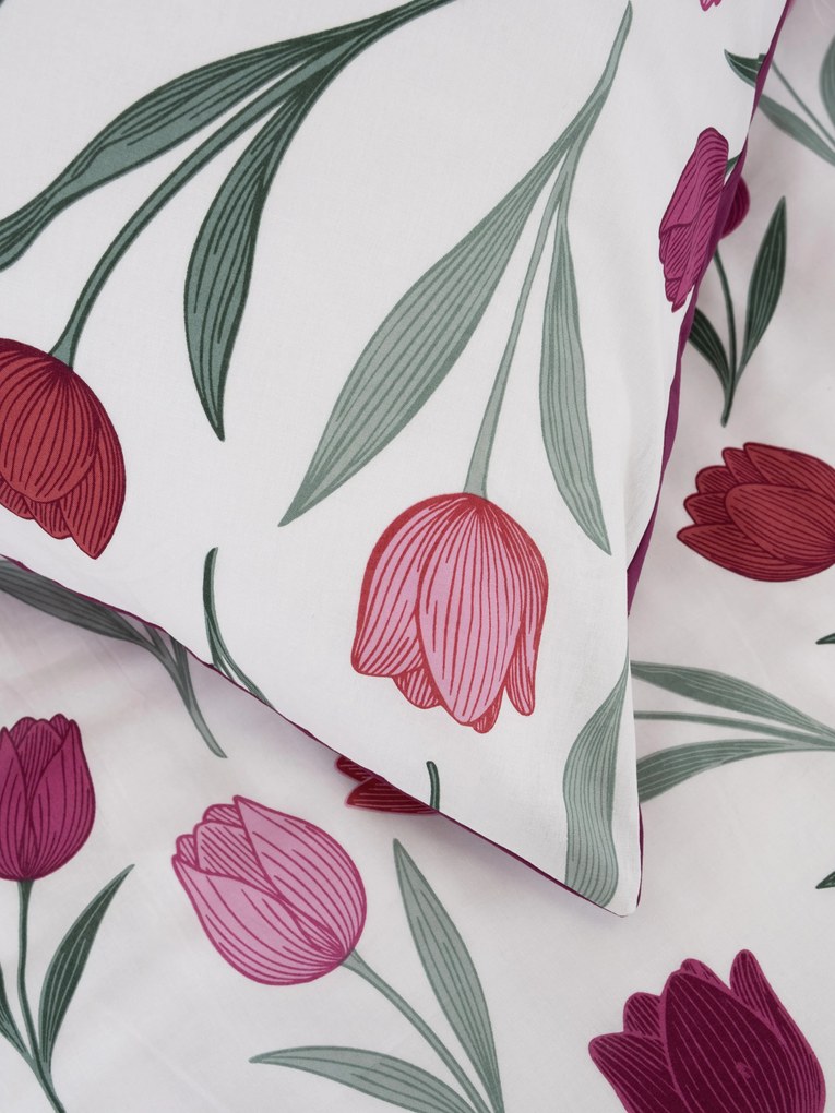 MK Lůžkoviny Bavlněný povlak na polštář Renforcé 40 x 60 cm - Květy tulipánů fialové