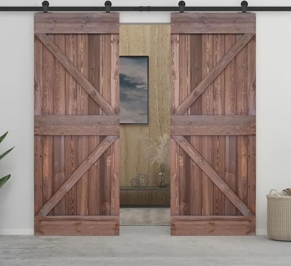 vidaXL Posuvné dveře s kováním 80 x 210 cm masivní borovice [3057584] Barva: Hnědá