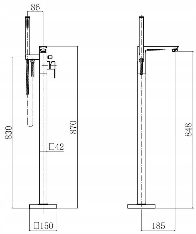 Invena Paros, volně stojící vanová baterie, černá matná, INV-BW-09-W04-A