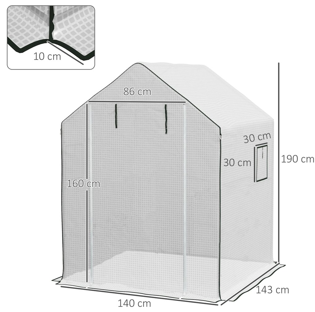 Náhradní skleníková fólie Outsunny s UV ochranou, boční okno, rolovací dveře, náhradní kryt, PE fólie pro rajčatový skleník, bílá, 140 x 143 x 190 cm