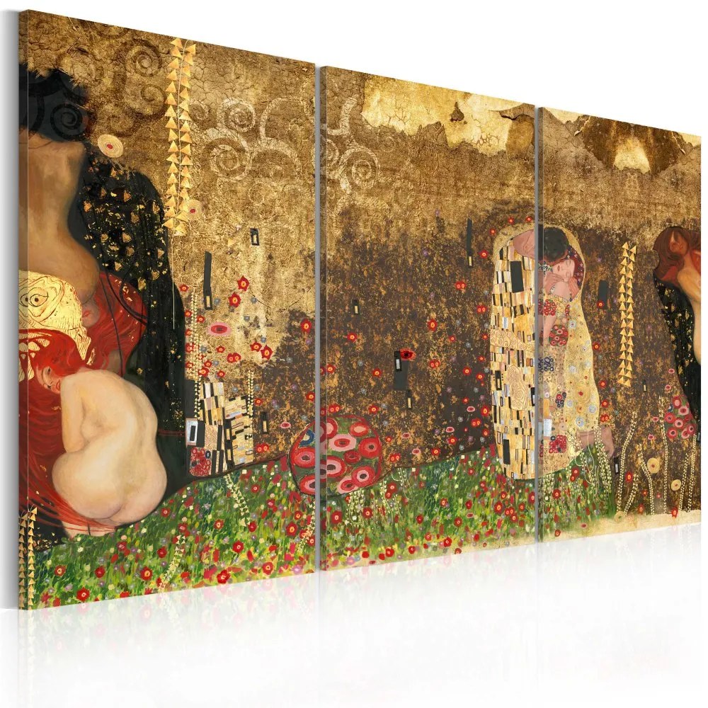 Obraz na plátně Bimago - Gustav Klimt - inspirace- triptych 120x80 cm