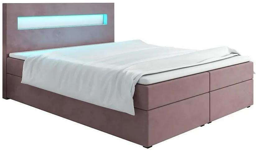KENIX LOZE 140x200 boxspring postel s LED osvětlením růžová 140 x 115 x 209 cm