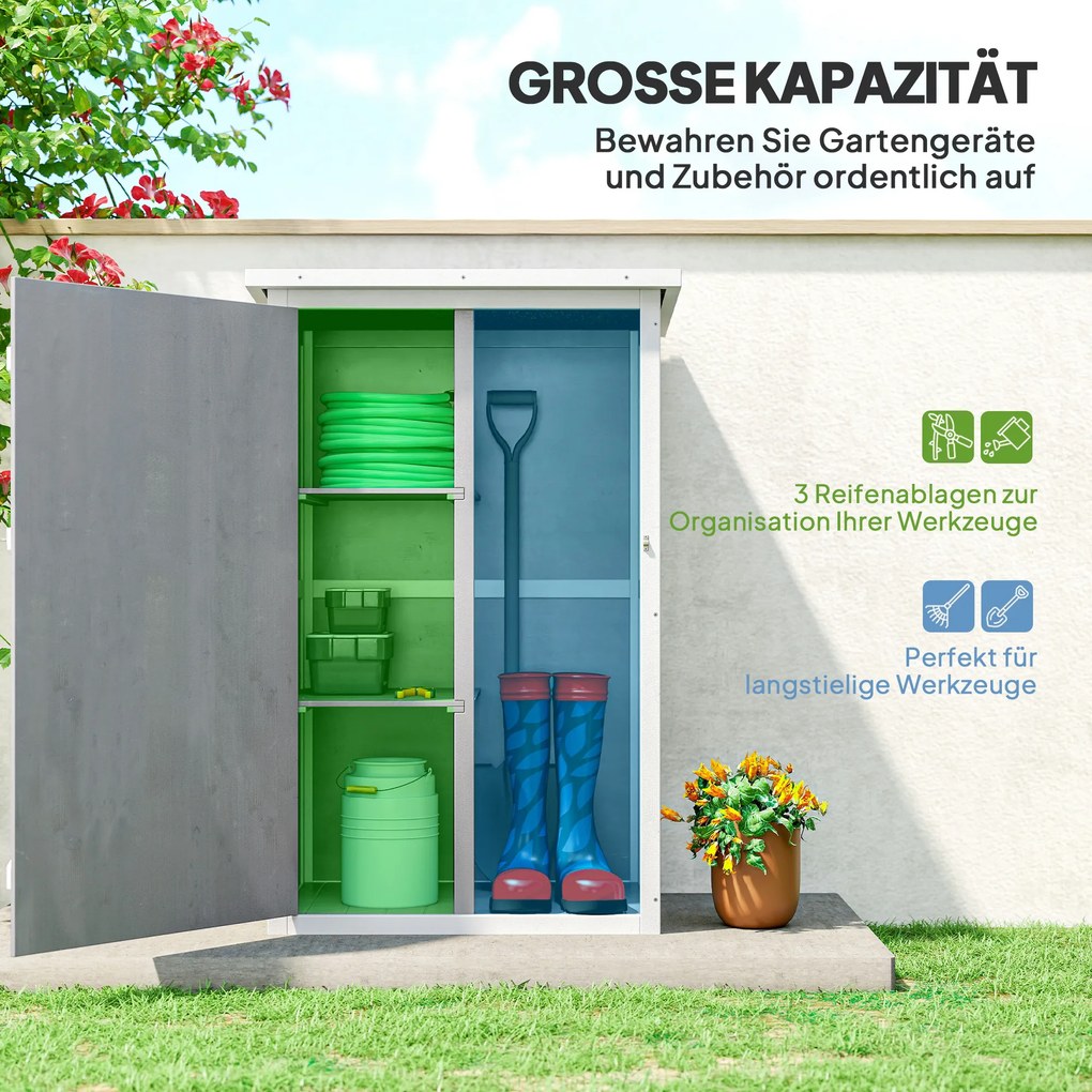 Outsunny zahradní přístřešek na nářadí police jedle černá+šedá+bílá 75x56x115cm | Aosom