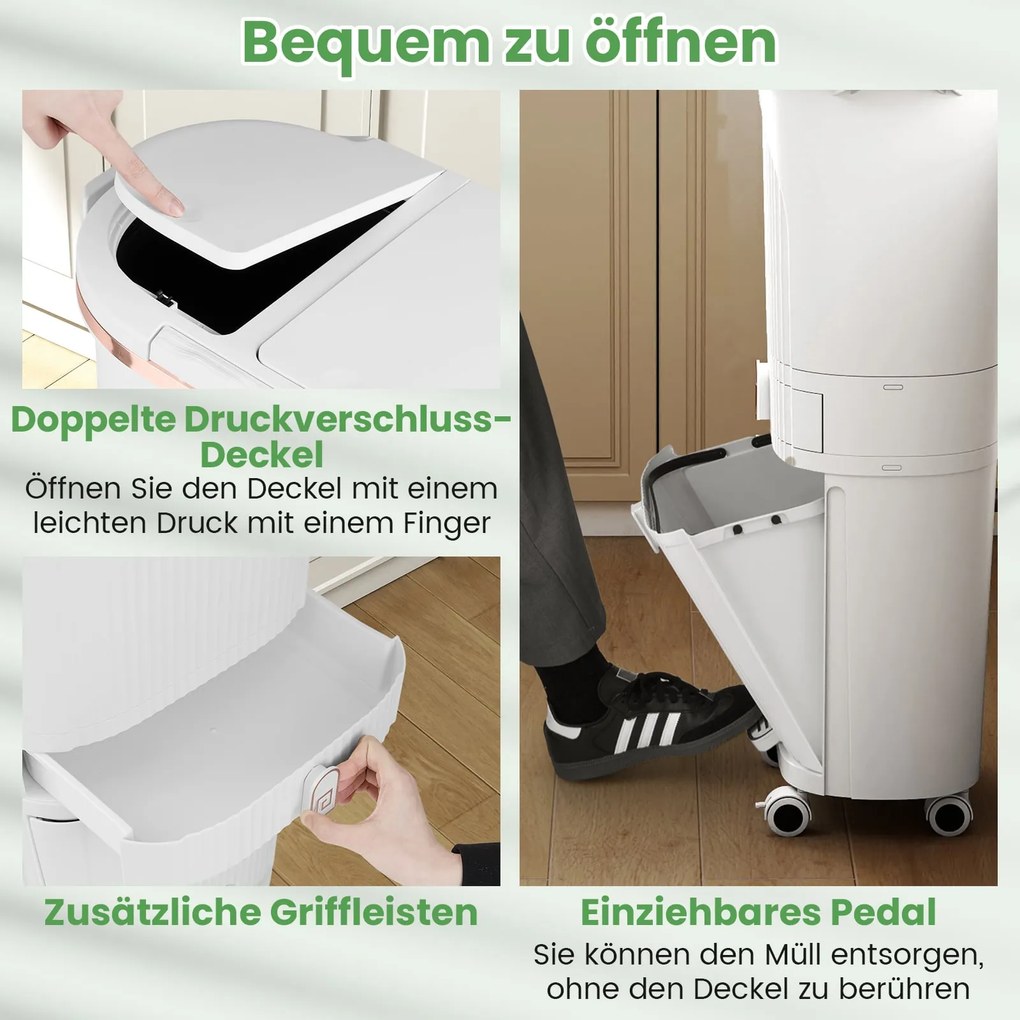 Costway 42 L kuchyňský odpadkový koš s víkem 3patrový třídicí koš s 2