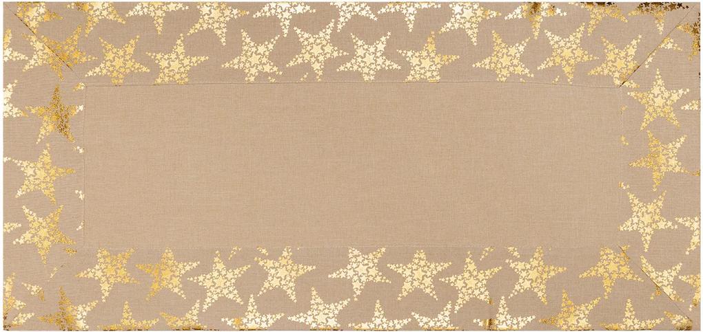 Polyesterový ubrus - vánoční světle hnědá se zlatými hvězdami 40x85 cm |  BIANO