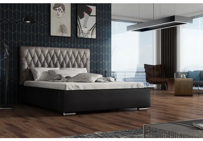 Designová manželská postel 160x200 SIRENA - černá / stříbrná