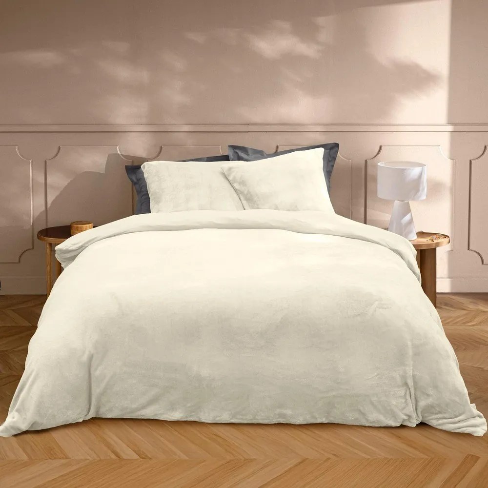 Krémové 3dílné povlečení na dvoulůžko/prodloužené z mikroflanelu 240x220 cm Flanou – douceur d'intérieur