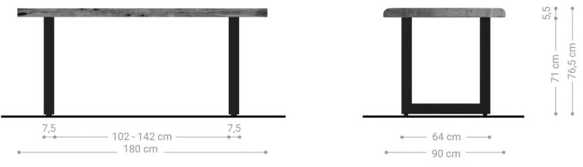Jídelní stůl Edge 180x90 XL akácie platina nerezová ocel široká podnož