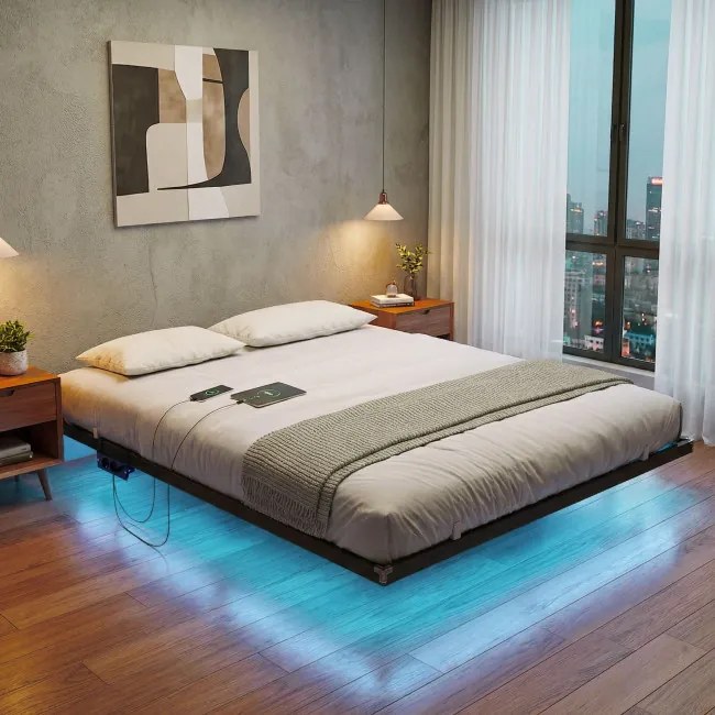Kovová manželská postel s LED podsvícením 160x200 cm RMB175B101