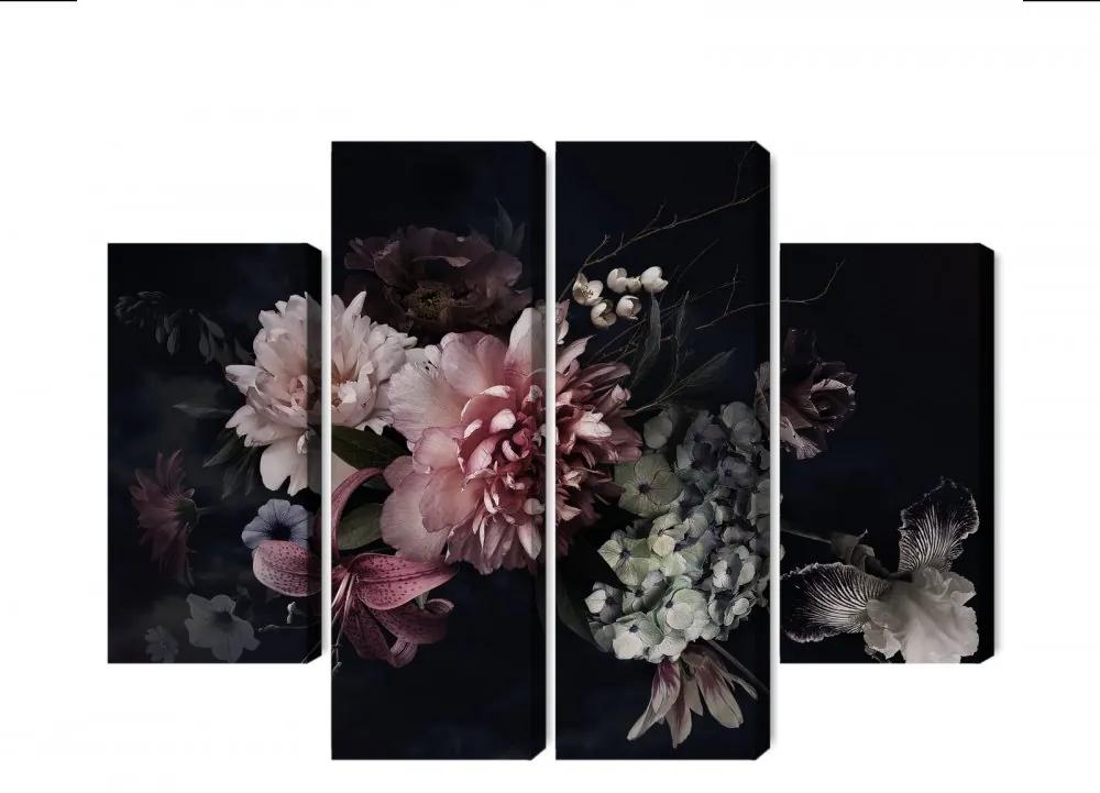 Vícedílný obraz Květiny Ve Stylu Vintage Na Tmavém Pozadí Nedostatek Nedostatek Přírodní plátno 80x60