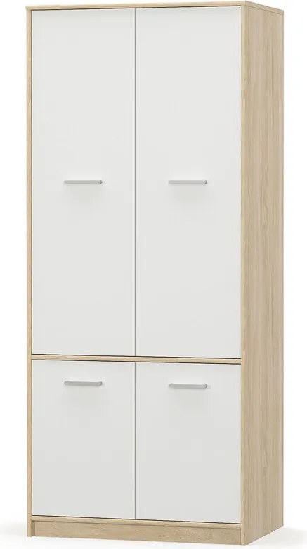 Skříň čtyřdveřová Tips 83x195x55.3 cm Dub sonoma / Bílý