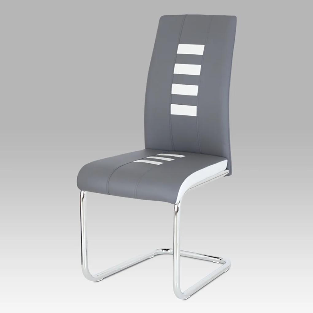 Artium Jídelní židle koženka šedá + bílá / chrom - DCL-961 GREY