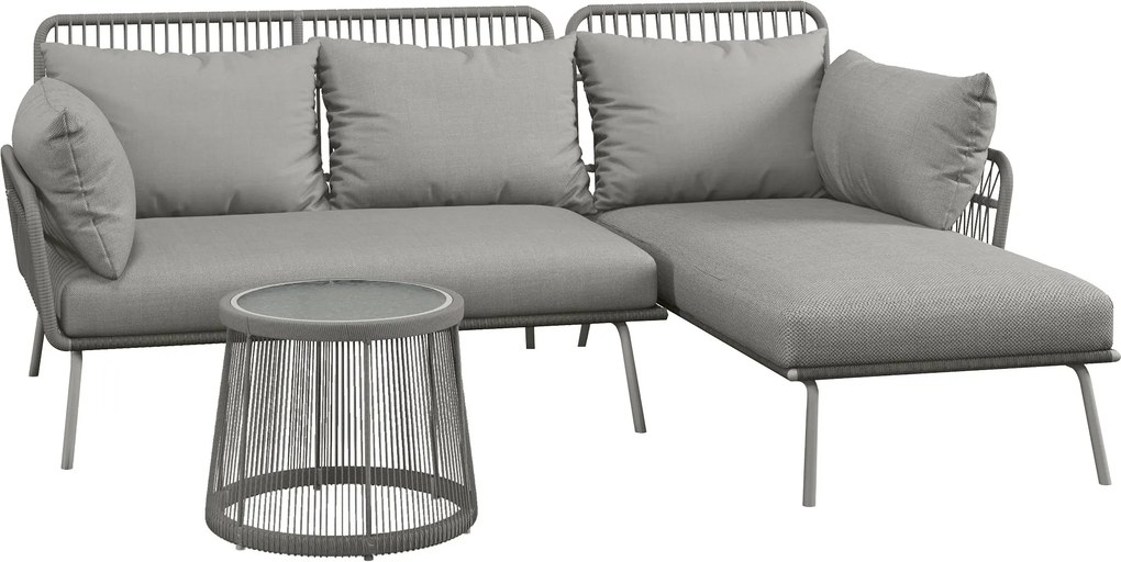 Outsunny 3dílná ratanová zahradní souprava, sedací souprava s polštáři, patio set s 1 bočním stolkem, 1 lehátkem a 1 dvojitou sedačkou, venkovní nábyt