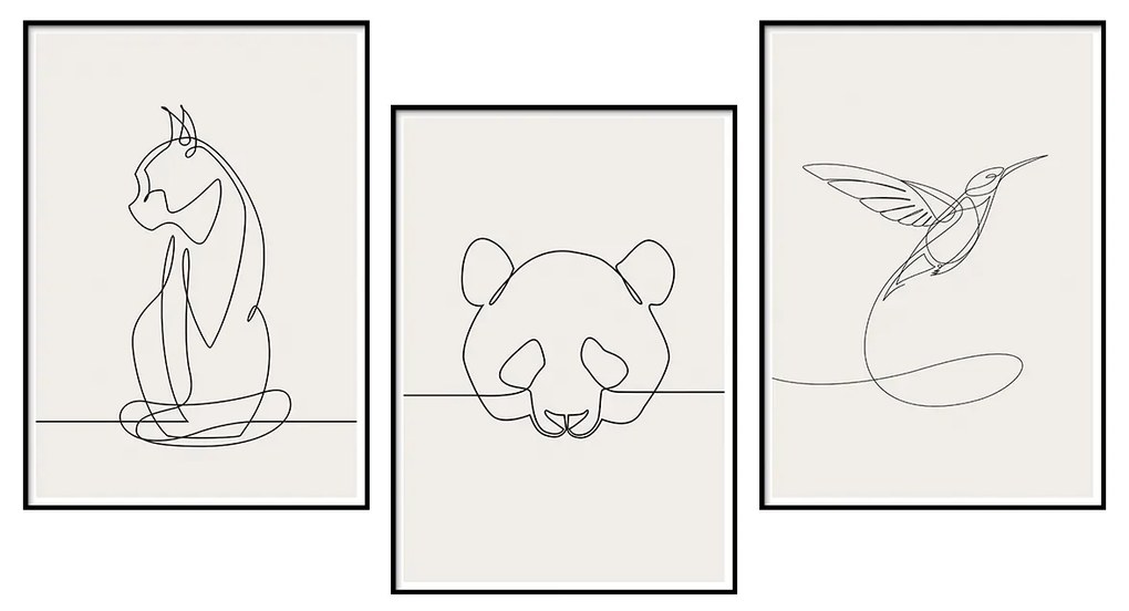 DecoKing - Sada nástěnných plakátů - Sketchline - Animals-3 * 70x100