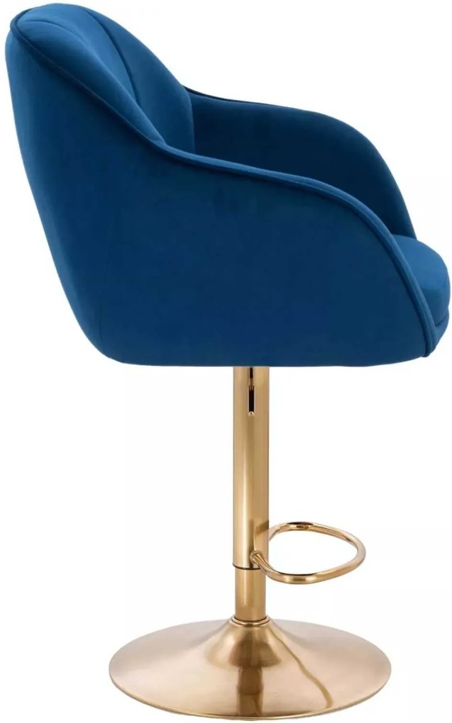 LuxuryForm DESIGN Barová židle AVOLA VELUR na zlaté kulaté podstavě - modrá