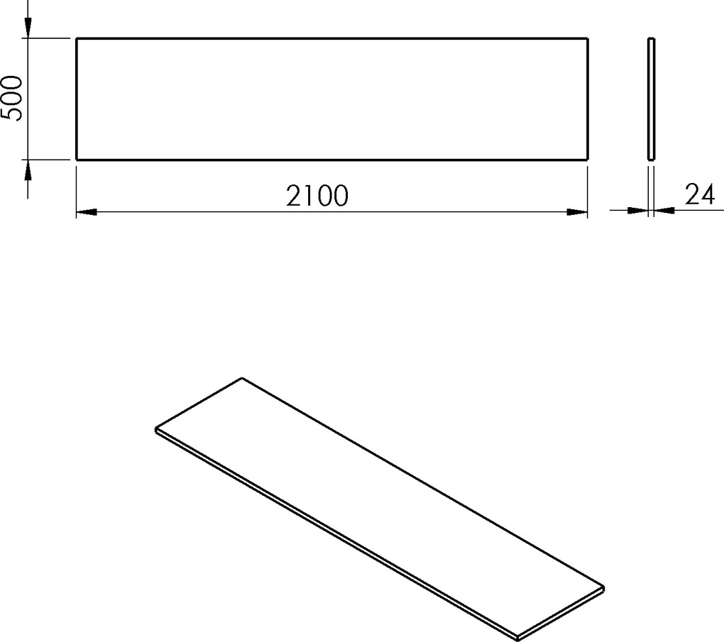 Sapho PLATO deska Rockstone 2100 x 24 x 500 mm bílá mat PL210-0101