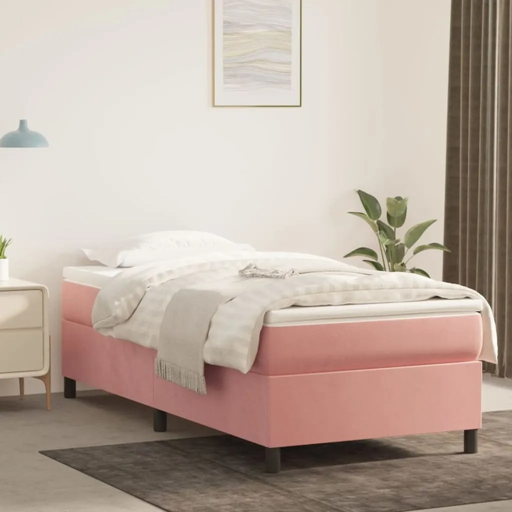 3121101 vidaXL Box spring postel růžová 90 x 200 cm samet