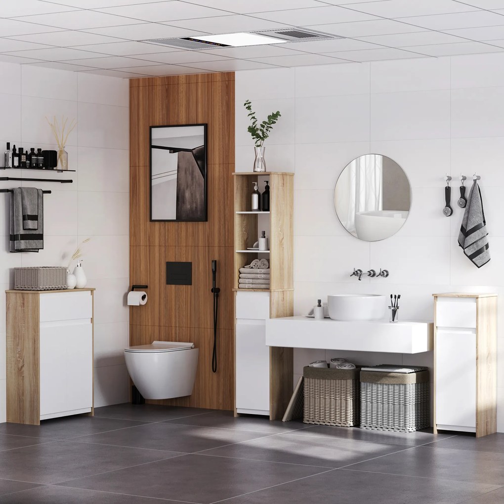 Kleankin Příruční skříňka do koupelny s 1 zásuvkou a 2 dveřmi - Koupelnový úložný kabinet pro obývací pokoj, koupelnu, ložnici - Moderní styl - Proti…