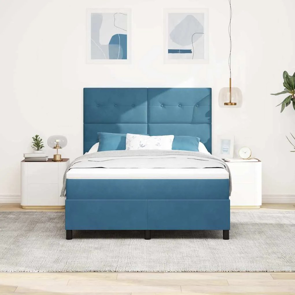 Postel s boxspringem s čelo Tmavě modrá 160 x 200 cm samet 3339846