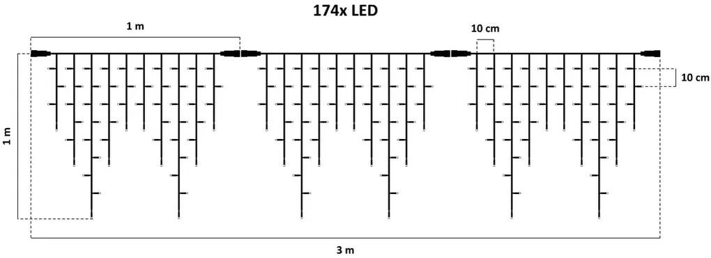 LED rampouchy světelné, 3× 0,9 m, teple bílá, 174 diod, IP67