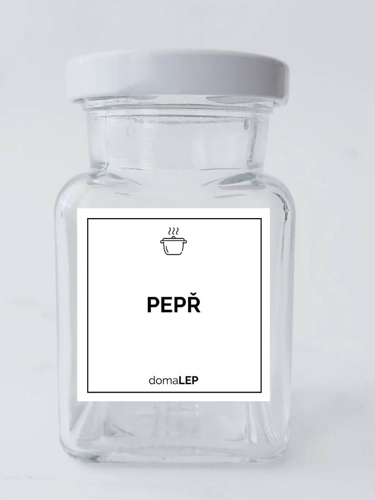 Samolepka na kořenky PEPŘ  bílá 5 × 5 cm tučné písmo