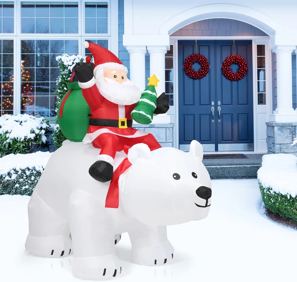 Costway Nafukovací lední medvěd a jezdecký Santa Claus, vánoční figurka s LED
