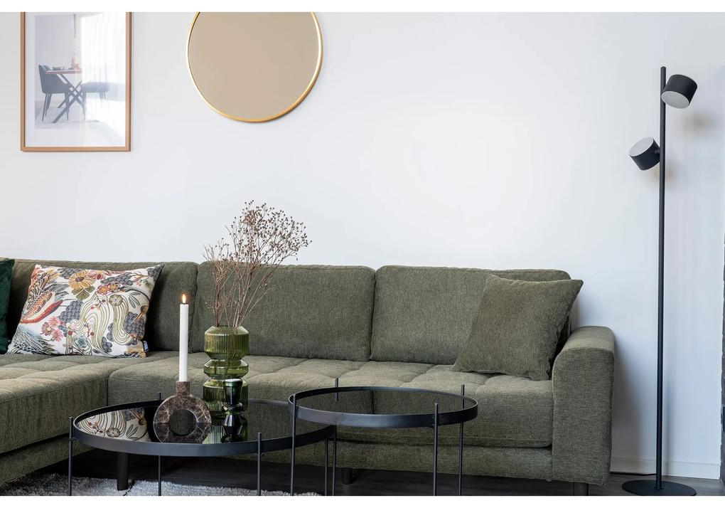 House Nordic Pohovka Lounge Sofa, levá strana, v olivově zelené barvě, se čtyřmi polštáři a nohami z černého dřeva, HN1020