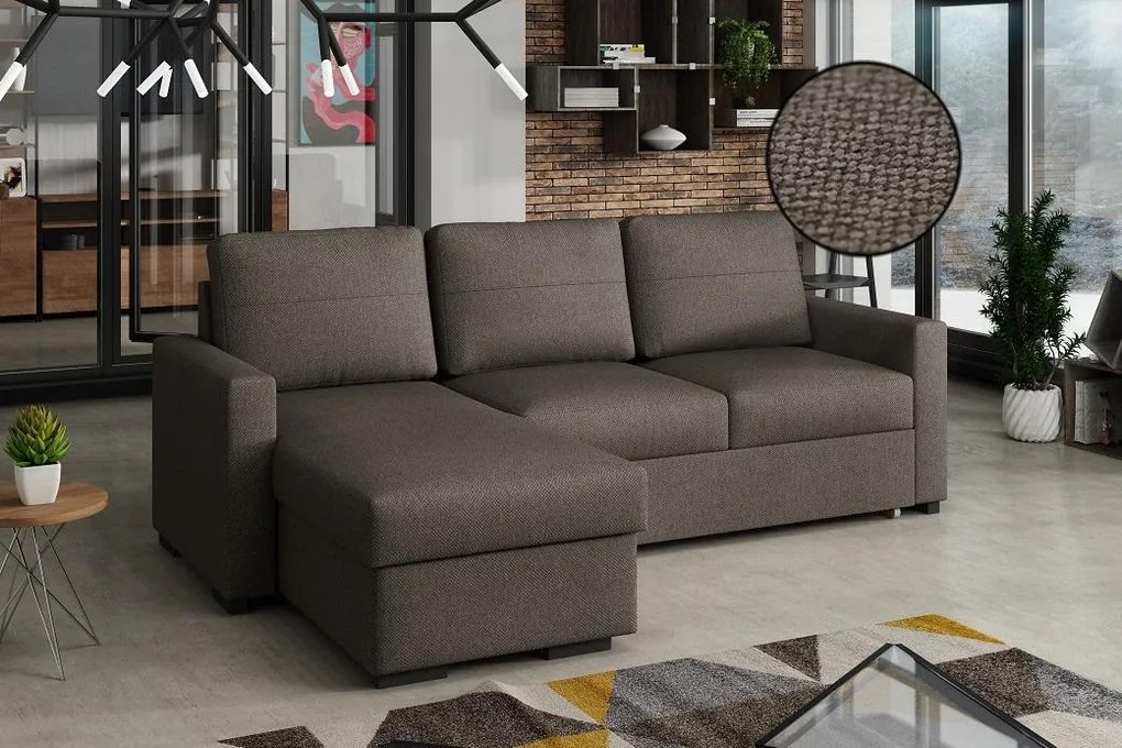 DABEK MEBLE LUTHER rozkládací sedací souprava s úložným prostorem hnědá 225 x 73 - 92 x 150 cm