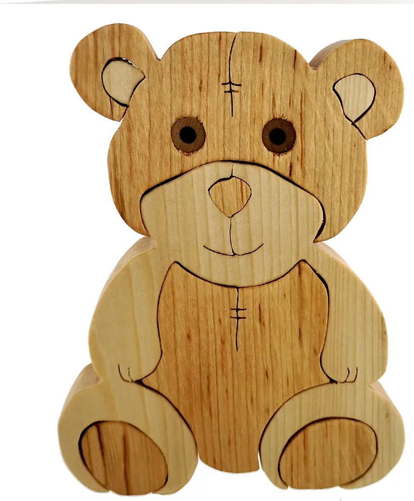 AMADEA Dřevěné puzzle medvěd, masivní dřevo dvou druhů dřevin, 15 cm