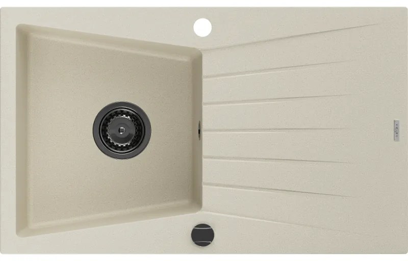 Mexen Cesar granitový dřez 1-komorový s odkapávačem 775 x 470 mm, béžový, černý sifon - 6514771010-69-B
