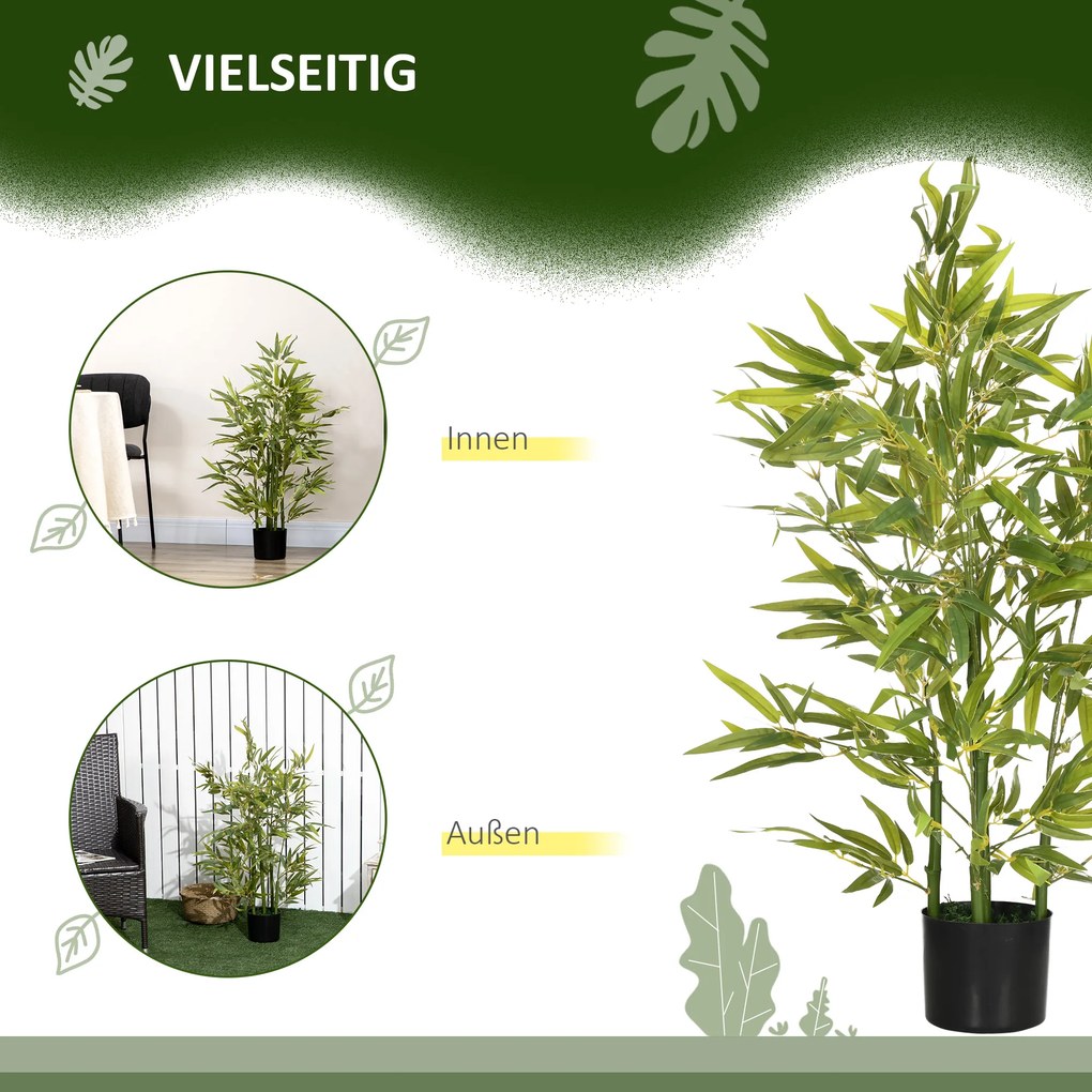 HOMCOM Umělý Bambus Velký 90 cm, Plastové Bambusové Umělé Rostliny, Realistický Faux Bambus v Květináči pro Obývací Pokoj, Ložnici, Zahradu