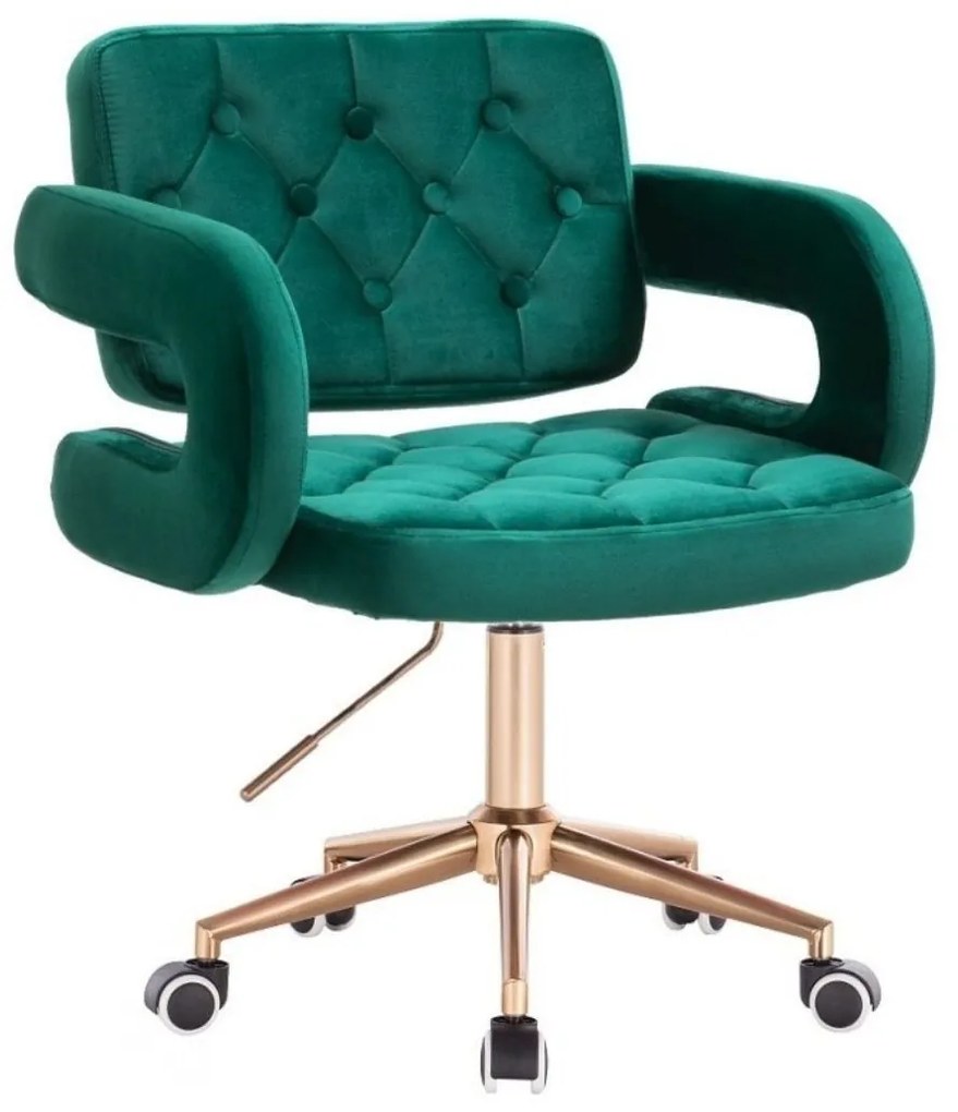 LuxuryForm DESIGN Otočná židle ADRIA VELUR na zlaté podstavě s kolečky - zelená