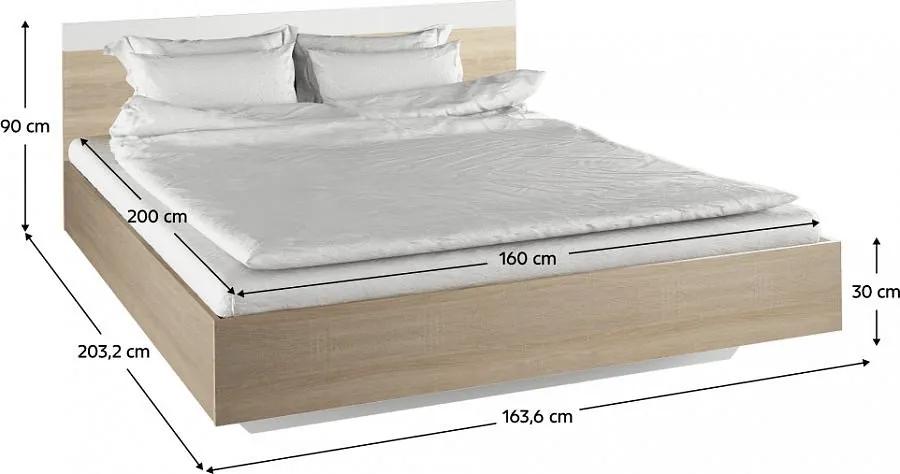 Ložnicový komplet (postel 160x200 cm), dub sonoma / bílá, GABRIELA NEW