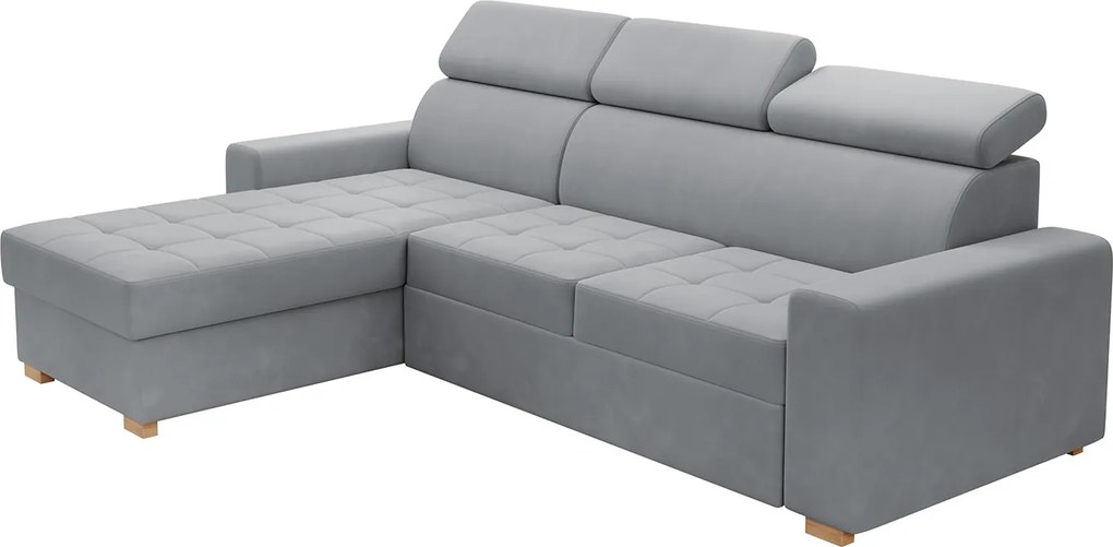 Rohová rozkládací sedací souprava do L MONSUM, 245 cm, s úložným prostorem Roh pohovky: Levý roh, Barva látky: Světle šedá (Kronos 53)