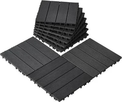 zámkové palubkové dlaždice 10 balení 30,5 × 30,5 cm plast pro verandu tmavě šedá