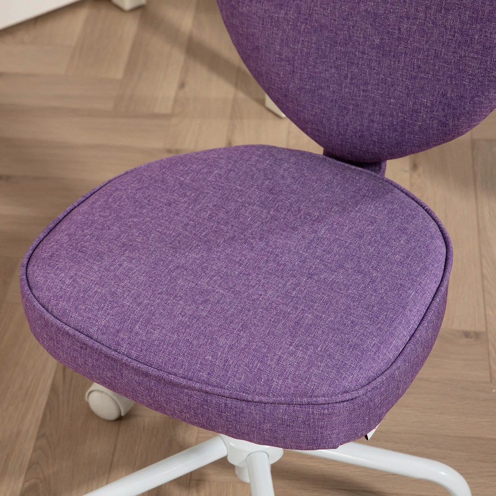 Vinsetto HOMCOM Židle k Psacímu Stolu ve Tvaru Srdce, Kancelářská Židle s 5 Otáčivými Kolíčky a Nastavitelnou Výškou v Textilu, 40x50x79-89cm, Fialová