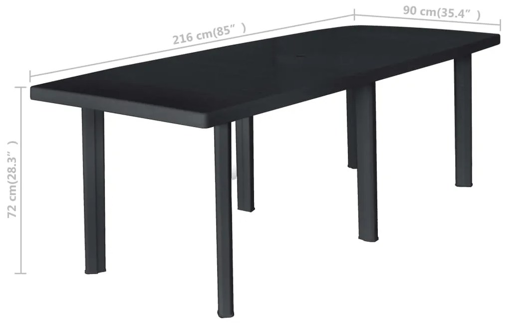vidaXL Marketos Zahradní stůl antracitový 216 x 90 x 72 cm plastový