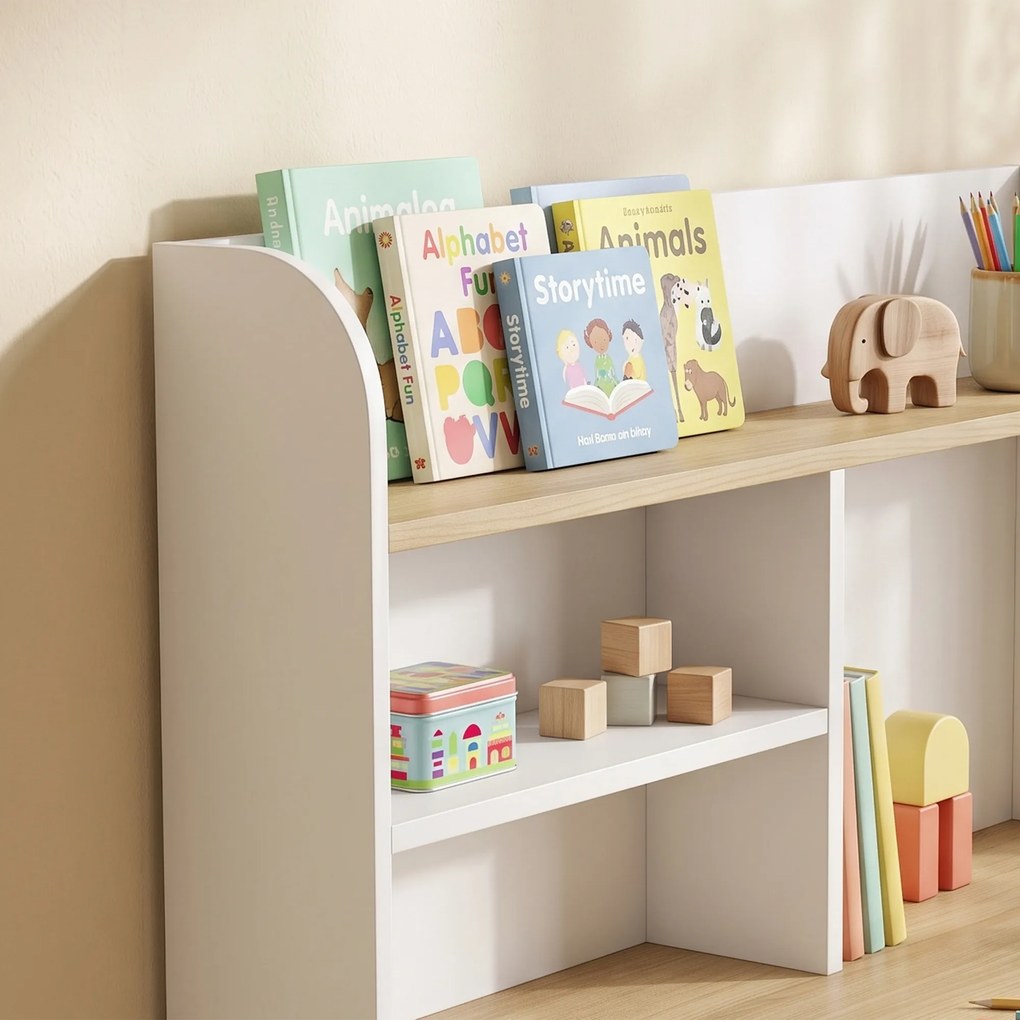 AIYAPLAY Dětský psací stůl, dětský stůl se zásuvkou, knihovnou a úložným prostorem pro děti 3-8 let, 80 x 50 x 100 cm, bílý
