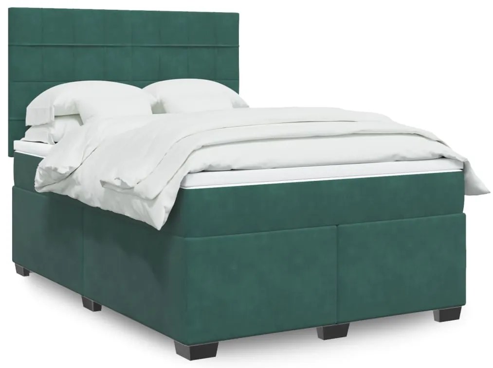 Box spring postel s matrací tmavě zelená 160x200 cm samet 3293257
