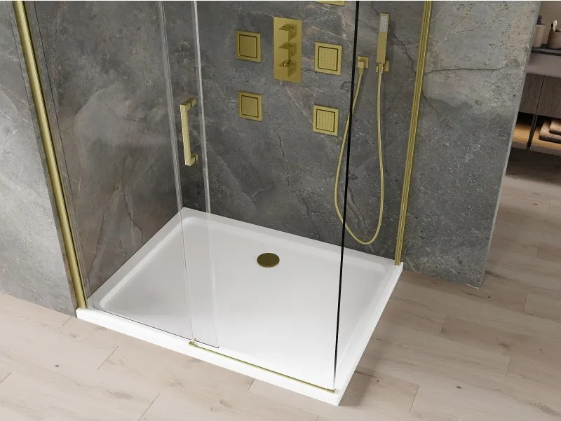 Mexen Omega posuvný sprchový kout 110 x 70 cm, 8mm sklo, zlatý profil-čiré sklo + slim sprchová vanička 5cm, 825-110-070-50-00-4010