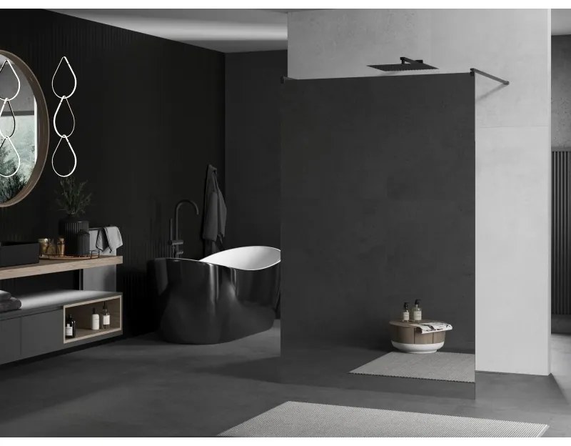 Mexen Kioto, sprchová zástěna Walk-In 100 x 200 cm, 8mm sklo vzor zrcadlo, grafitový profil, 800-100-002-66-50