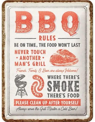 Postershop Plechová cedule: BBQ rules - 15x20 cm