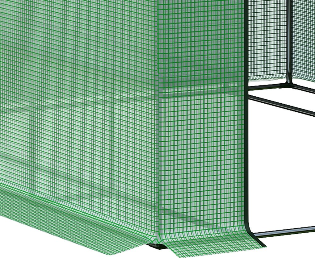 Outsunny Skleník s 8 policemi Skleník na rajčata Skleníkový chladicí rám s dveřmi Zelený ocelový PE plast 244 x 180 x 210 cm