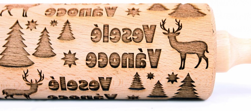 Goody Woody Embosovaný váleček na těsto Vánoční Sob, béžová barva, dřevo