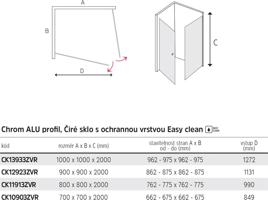 Mereo Mereo, Pivotový sprchový kout, Novea, čtverec, chrom ALU, sklo Čiré, CK12923ZVR