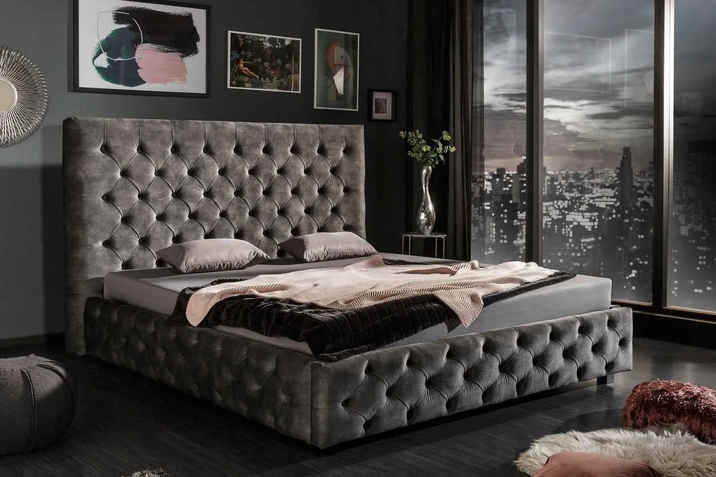 Designová postel Laney 180 x 200 cm olivově šedý samet - skladem