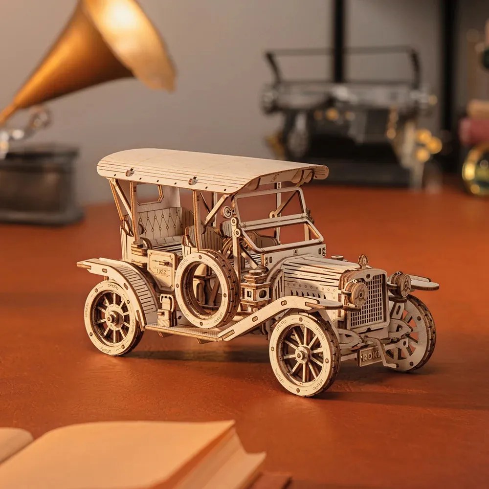 RoboTime 3D dřevěná mechanická skládačka Historické auto