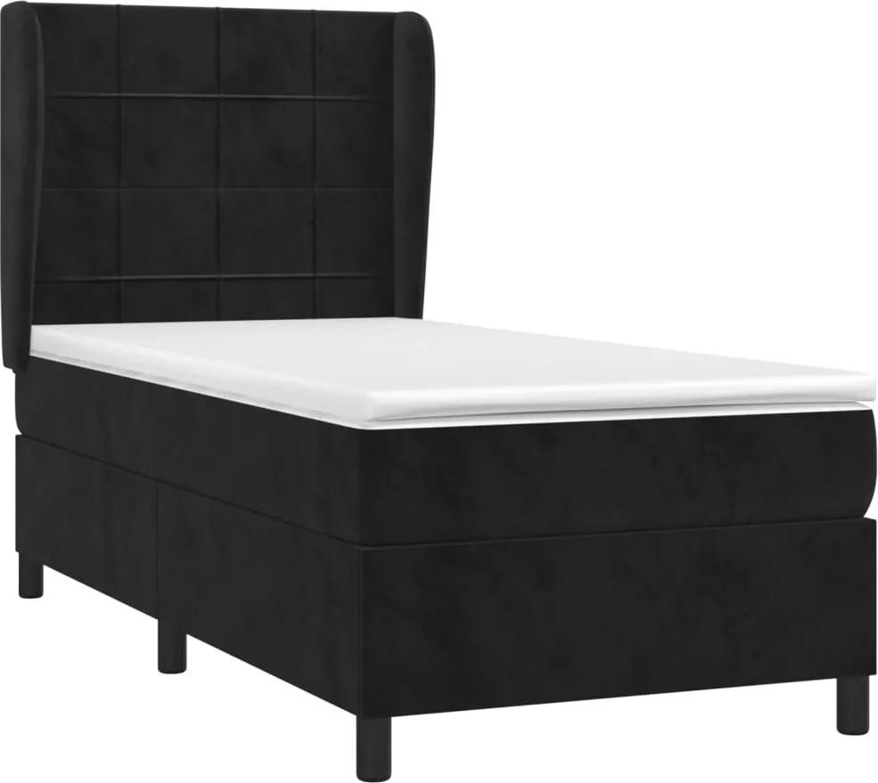 vidaXL Box spring postel s matrací 90x200 cm samet [3129191] Barva: Černá