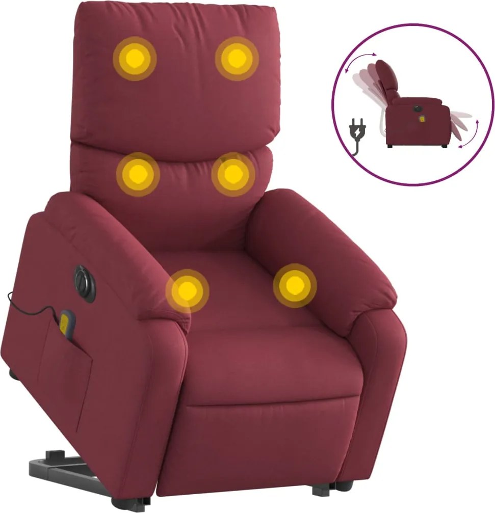 Elektrické zvedací masážní polohovací křeslo vínové textil 3204863